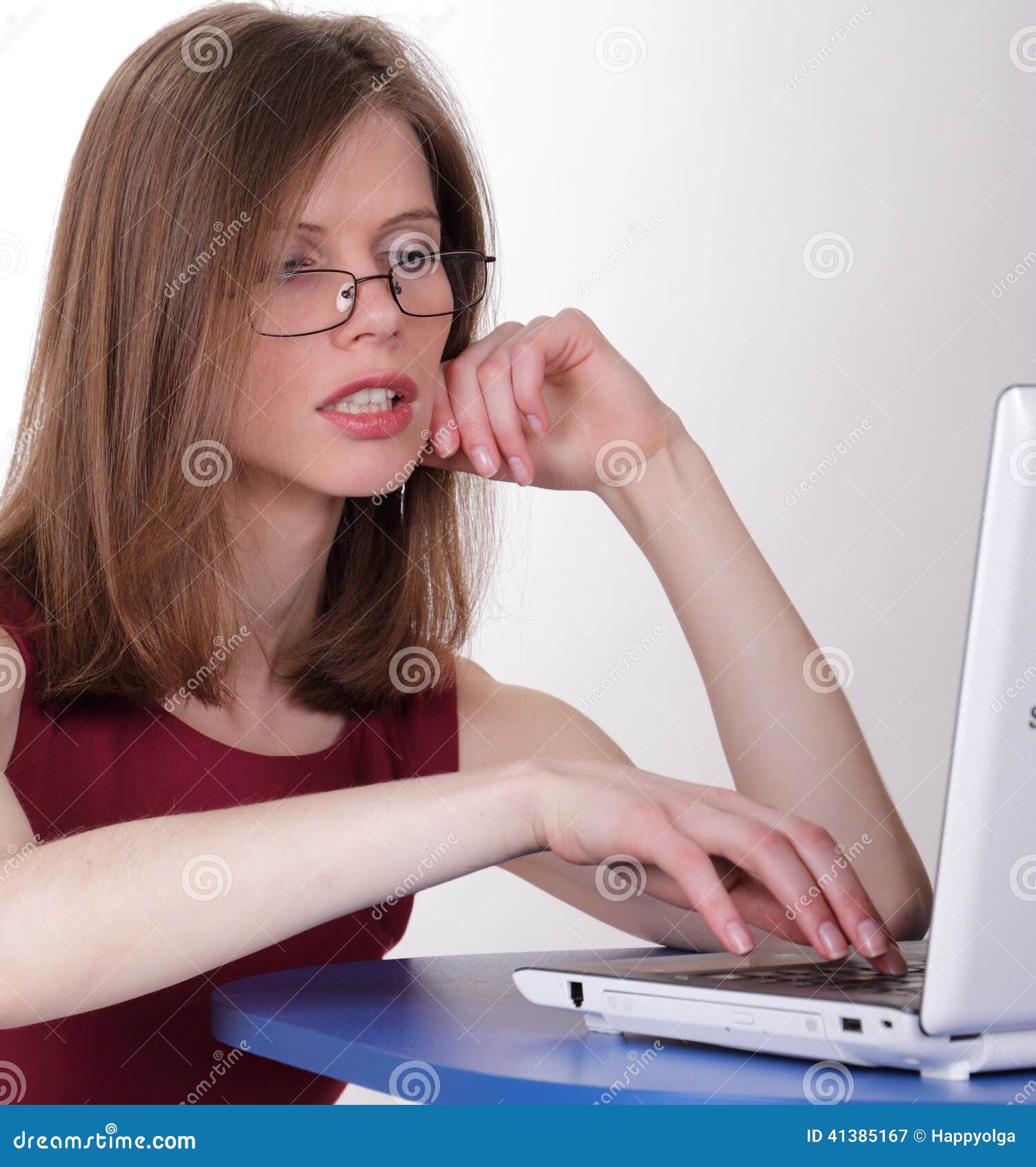 Young Girl is Typing on Computer Stock Image - Image of office, work ...