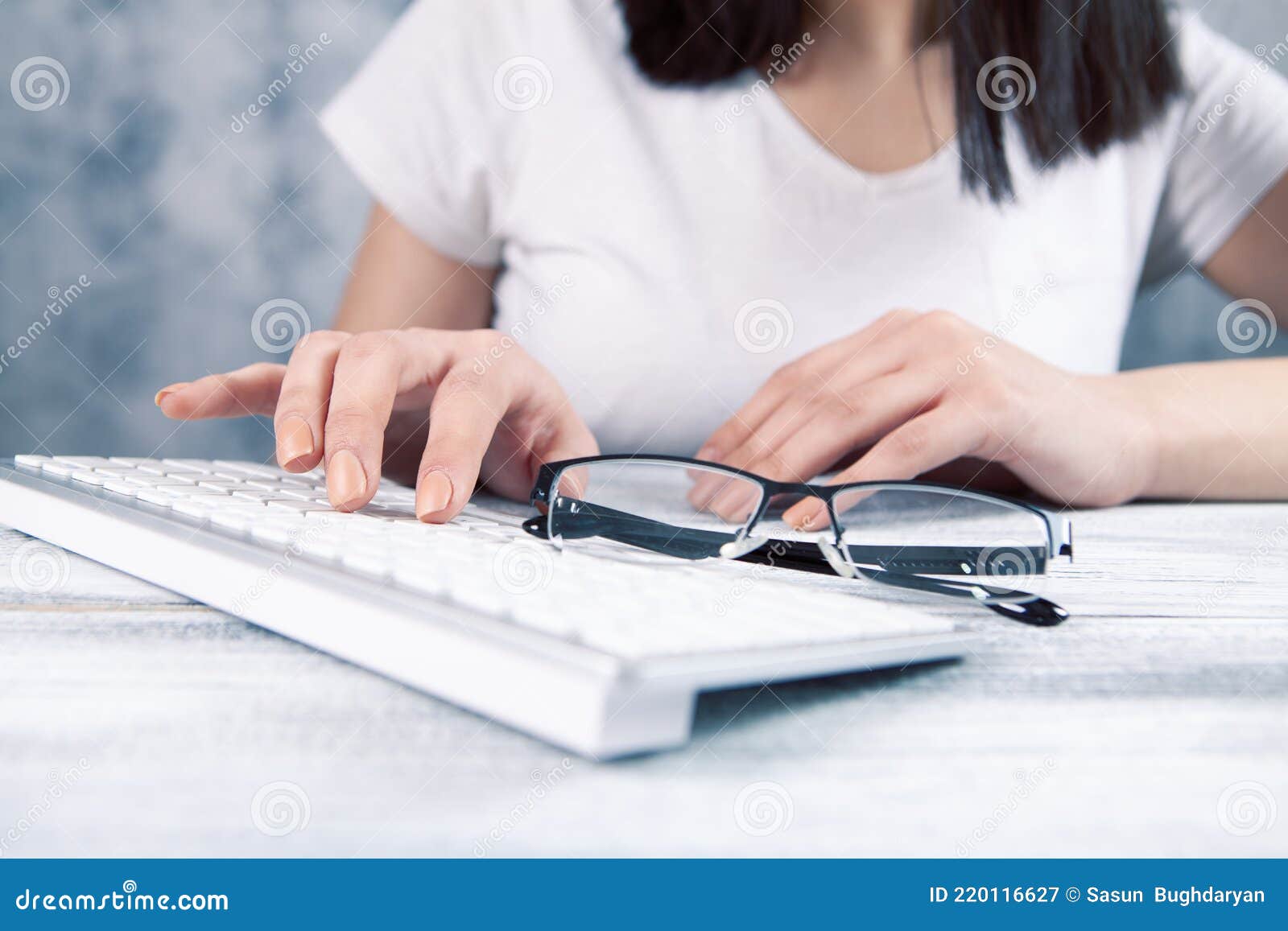 Young Girl Typing on the Keyboard Stock Image - Image of business ...