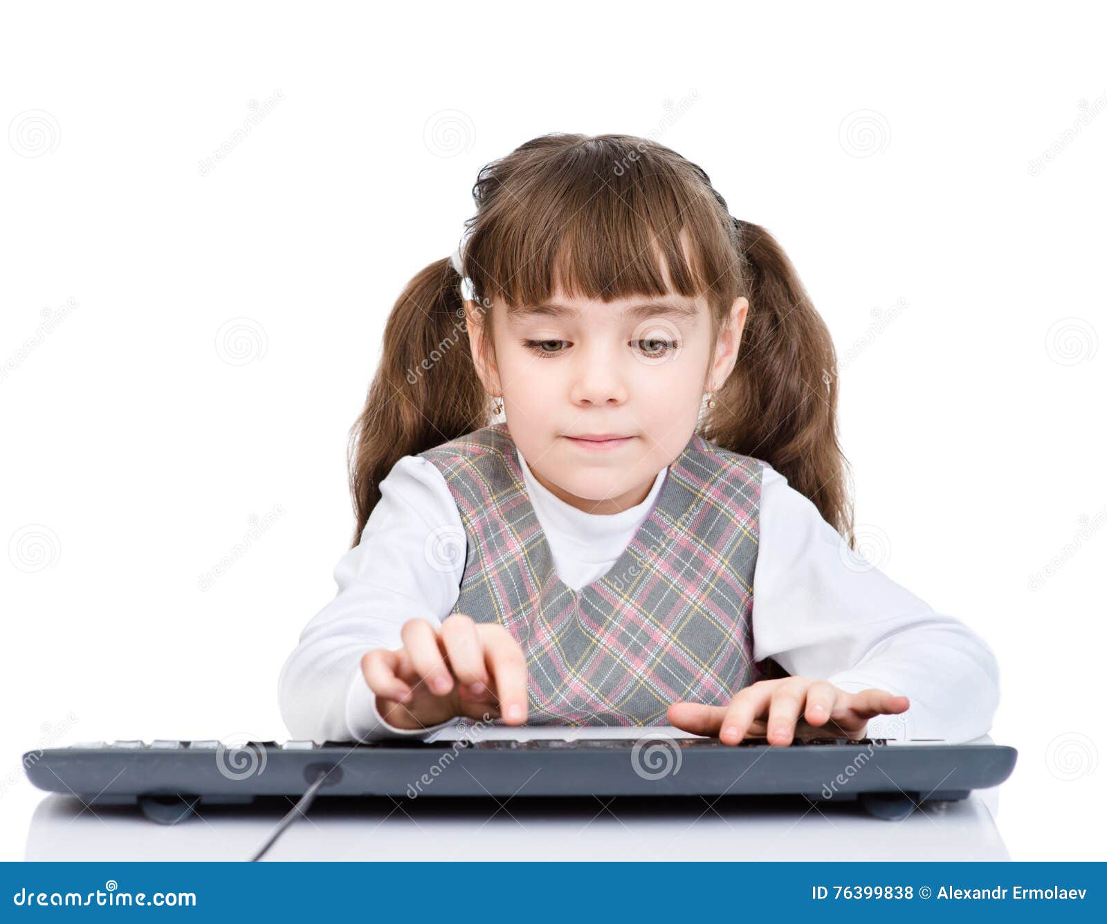 Young Girl Typing Keyboard. Isolated on White Background Stock Photo ...