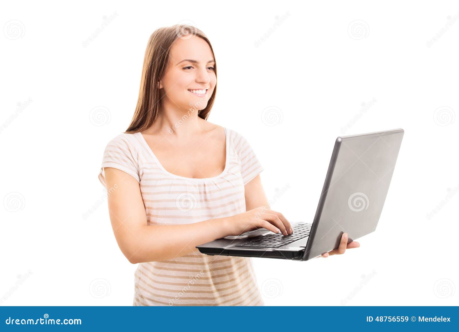 Young Girl Typing on a Laptop Stock Image - Image of smiling ...