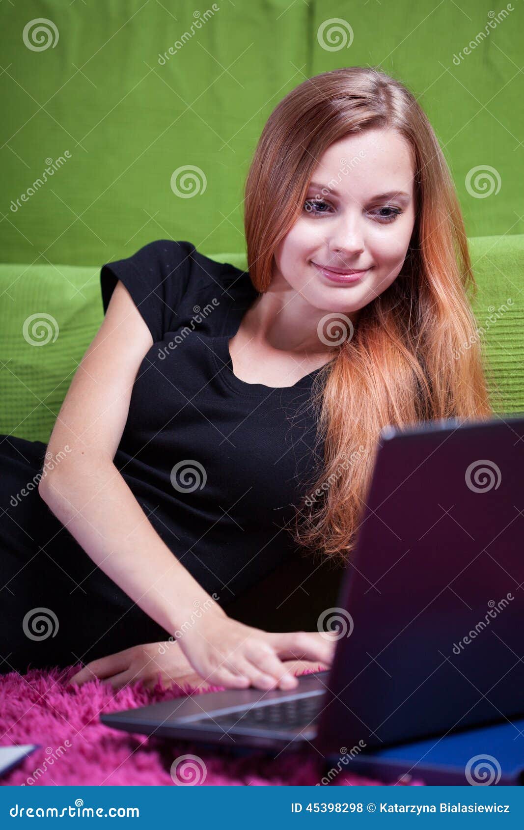 Young Girl Using a Computer Stock Photo - Image of talk, redhead: 45398298
