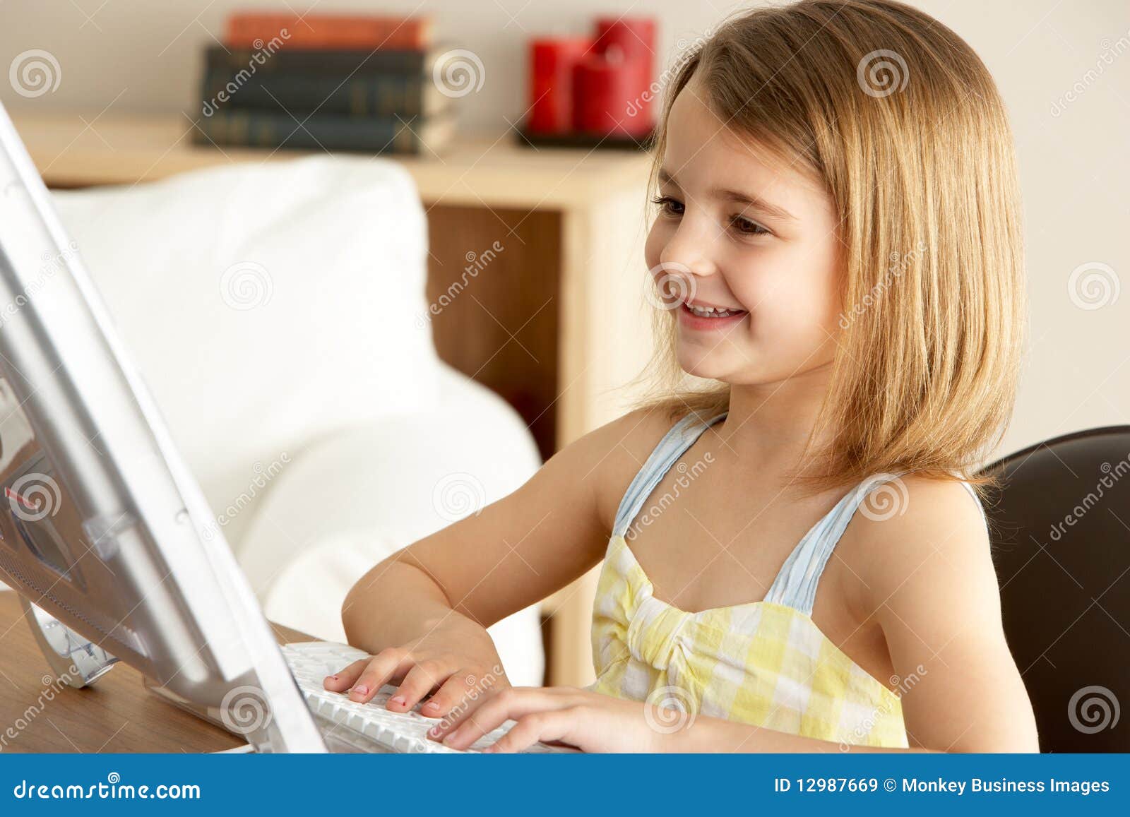 Young Girl Using Computer at Home Stock Image - Image of girl, computer ...