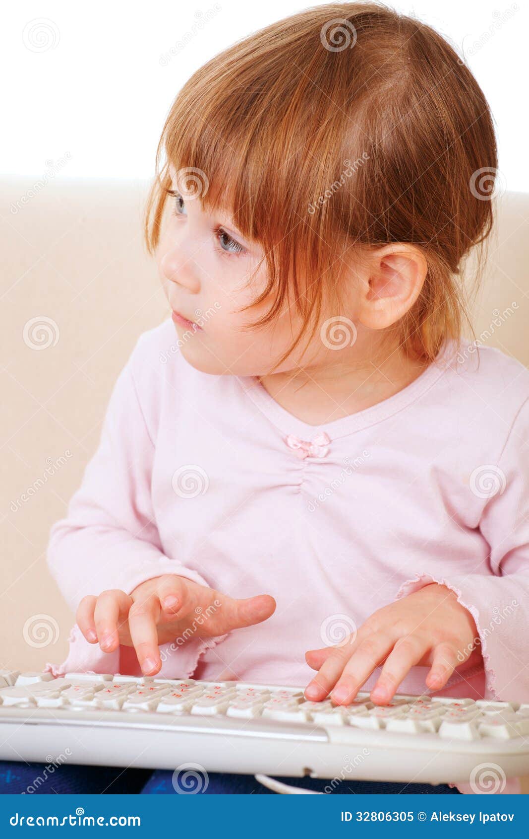 Young Girl Using A Keybord. Computer Generation Royalty-Free Stock ...
