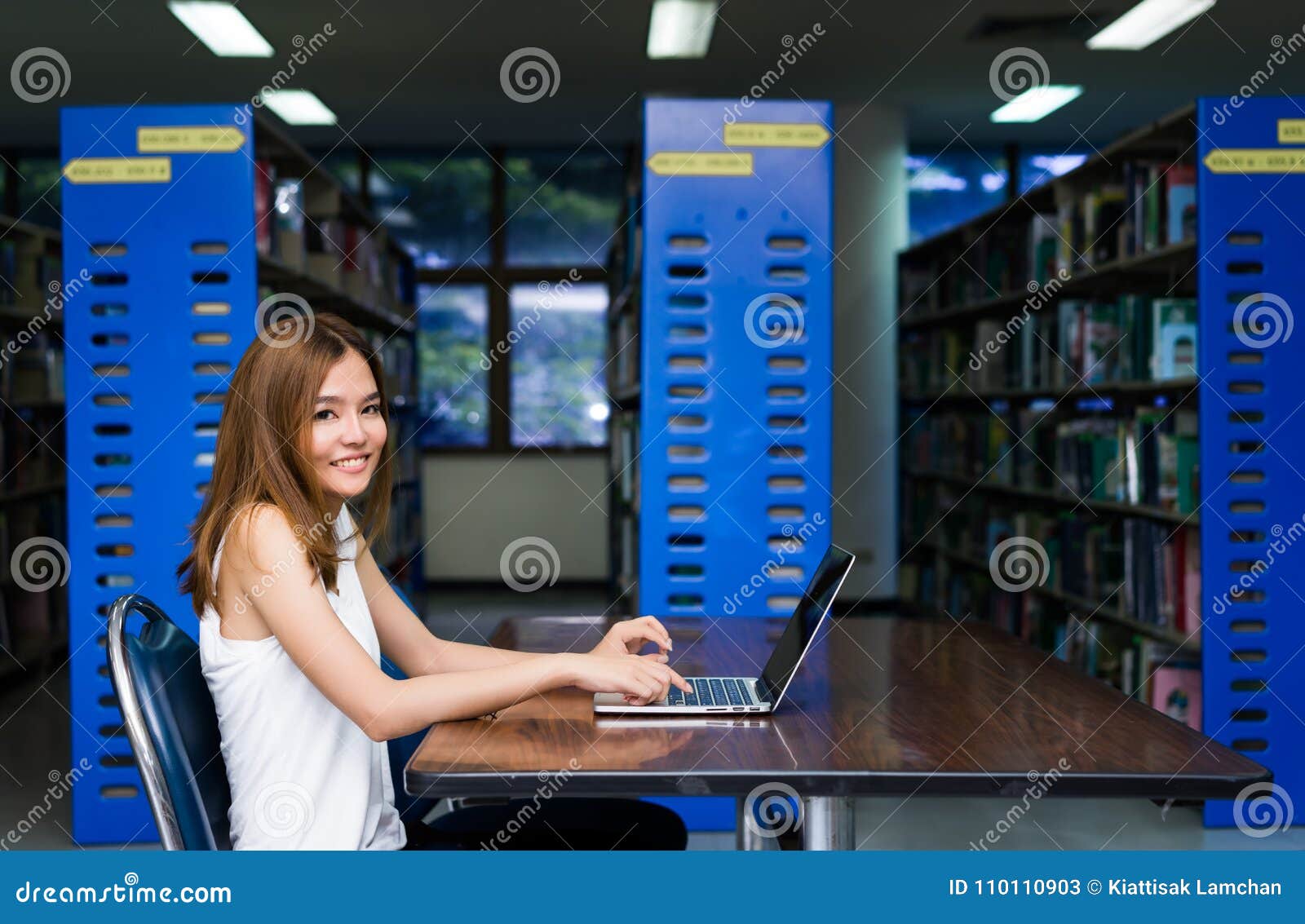Student Woman Using Laptop Computer Stock Image - Image of floor ...