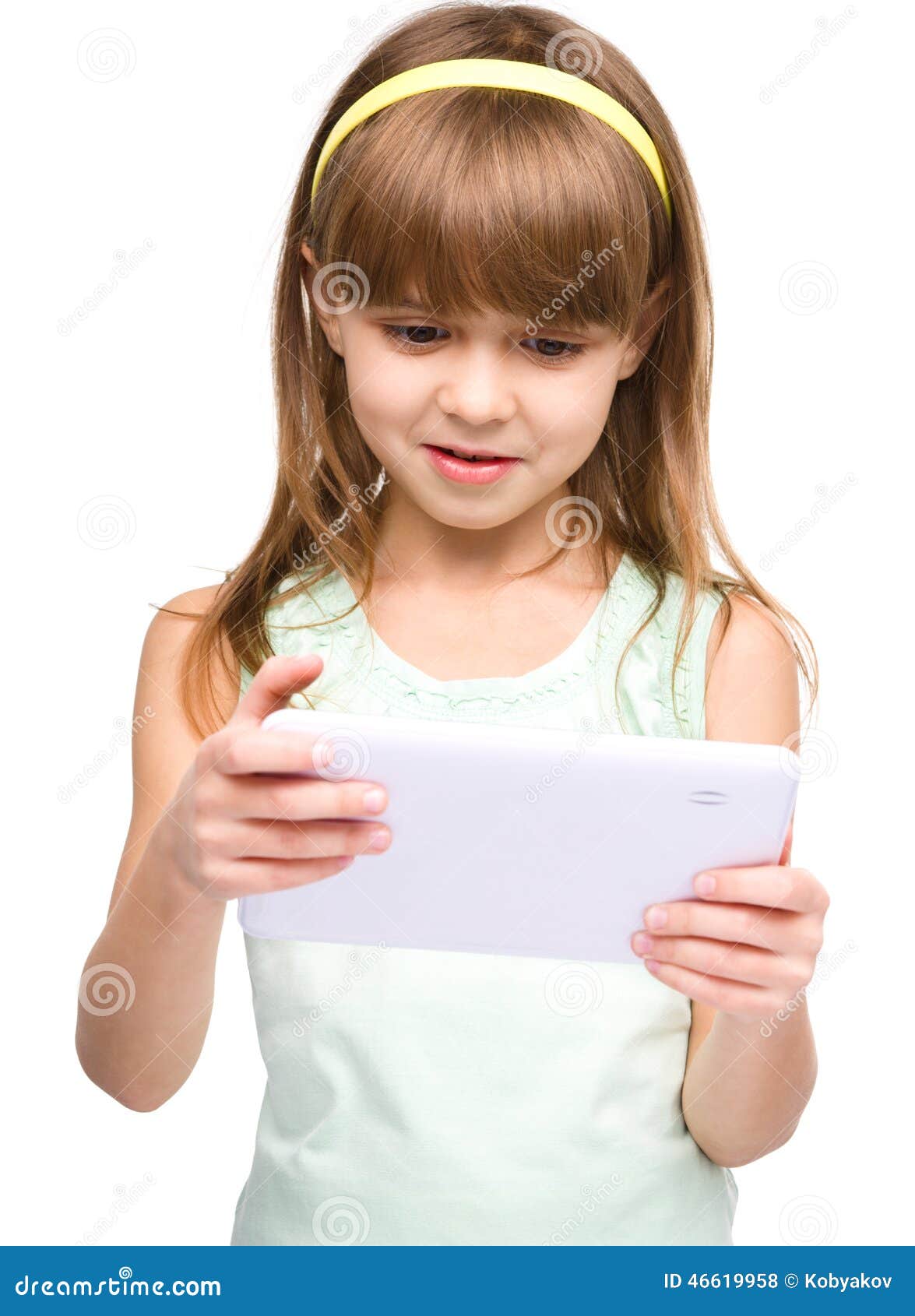 Young girl is using tablet stock photo. Image of female - 46619958