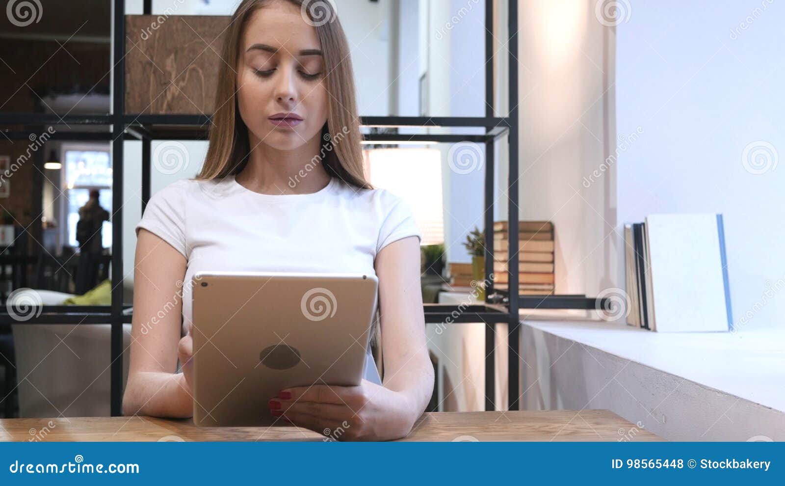 Young Girl Using Tablet at Work Stock Photo - Image of freelance ...