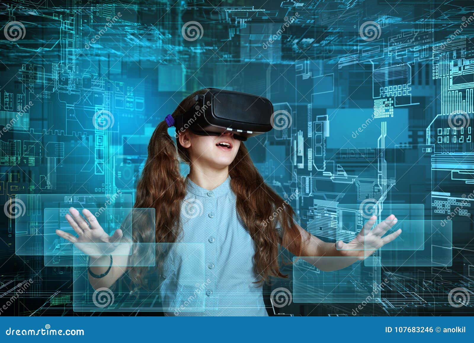 Young Girl with Virtual Reality Headset. Stock Photo - Image of cyber ...