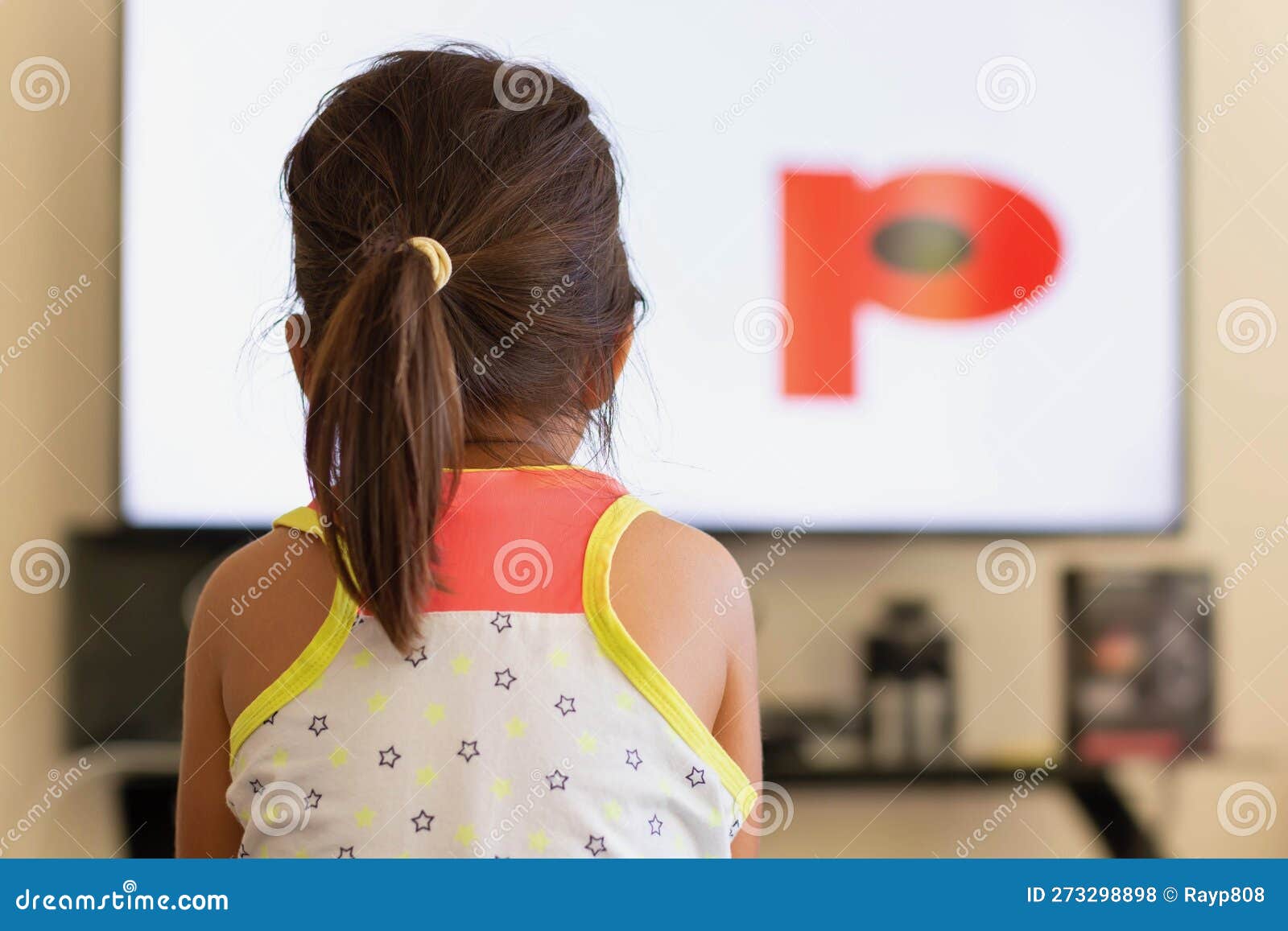 Young Girl is Watching an Educational Program on the Tv Stock Photo ...