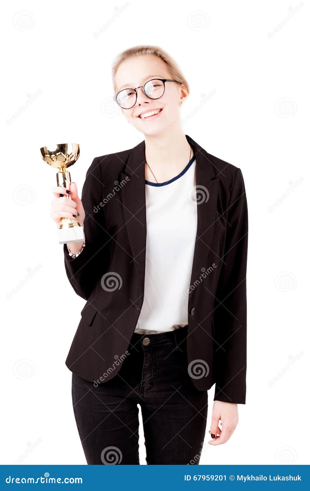Young Girl Win Prize Isolated Stock Image - Image of accomplishment ...