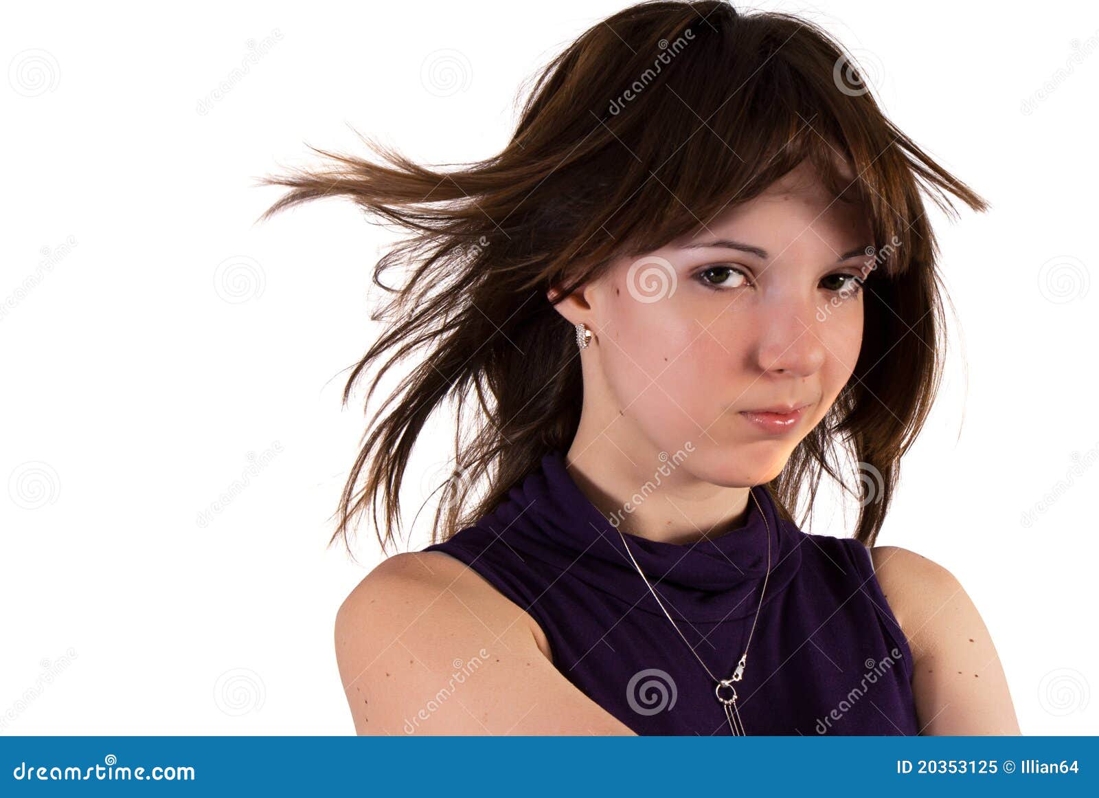 Young Girl with Wind Blown Hair Stock Image - Image of purple, person ...