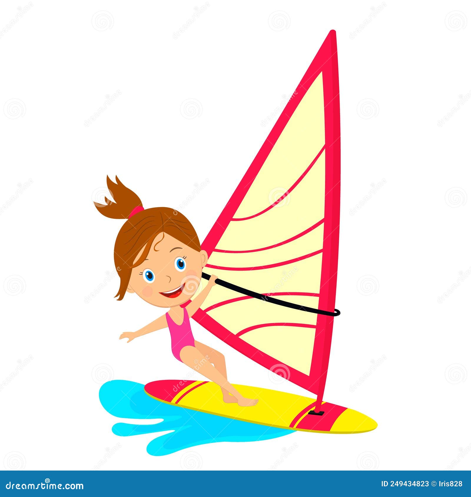 Young Girl Windsurfing in the Sea Stock Vector - Illustration of ...
