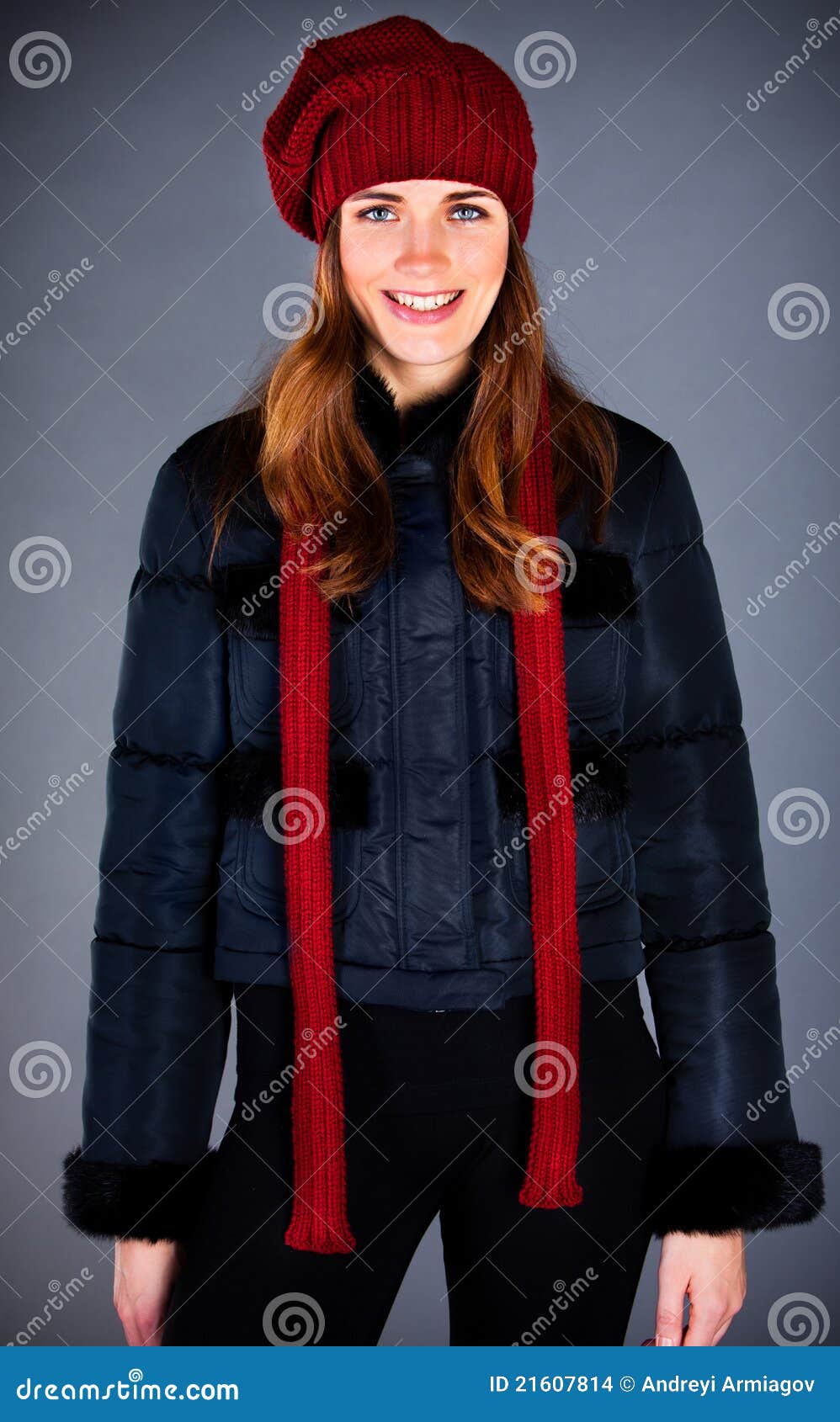 Young Girl in a Winter Cap on the Dark Stock Photo - Image of female ...