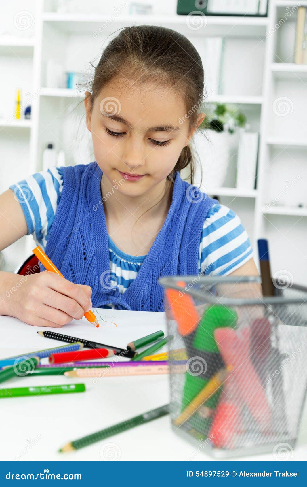 Young Girl Working on Her School Project at Home. Stock Image - Image ...