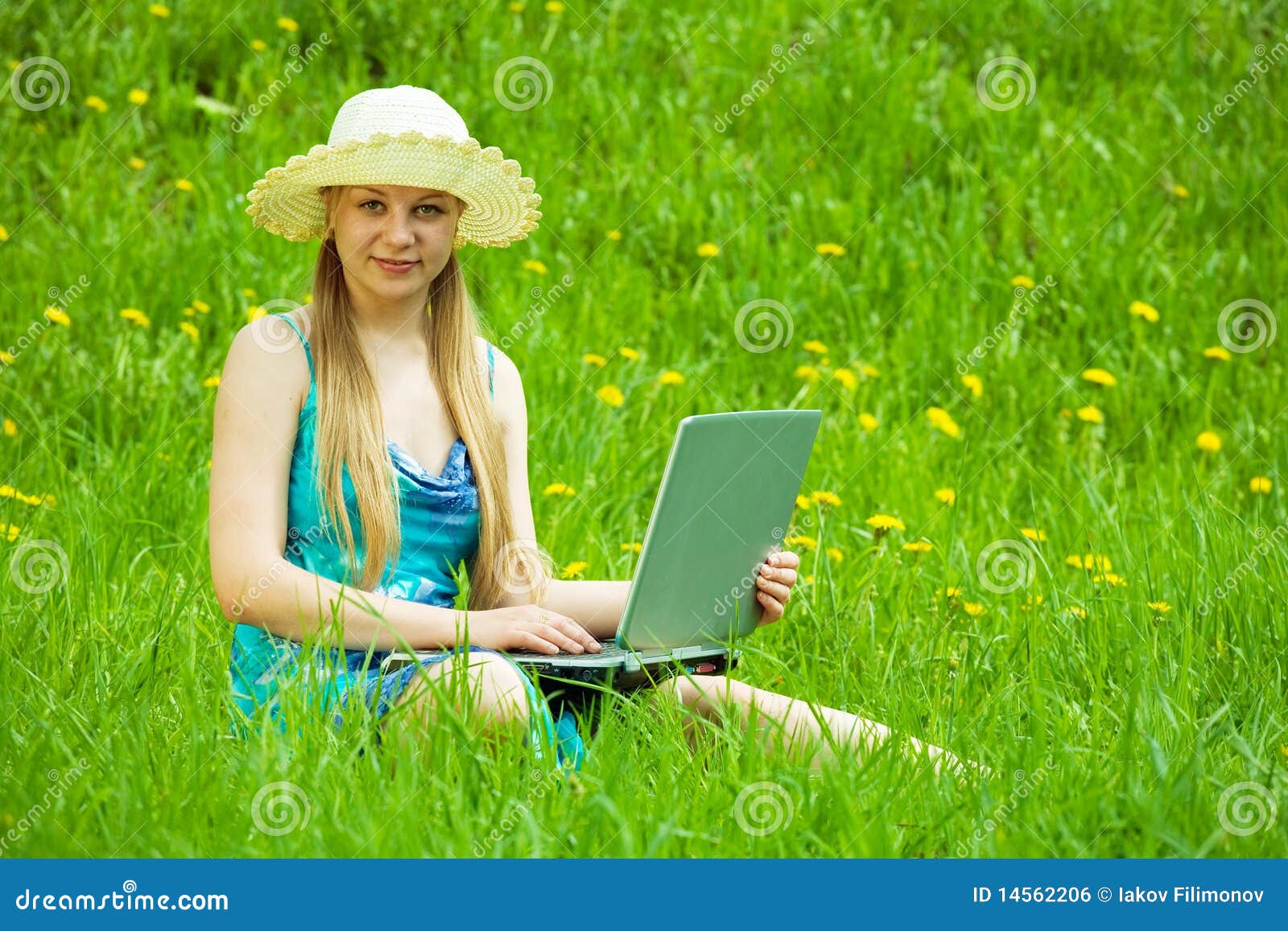 Young Girl Working on Laptop Stock Photo - Image of green, education ...