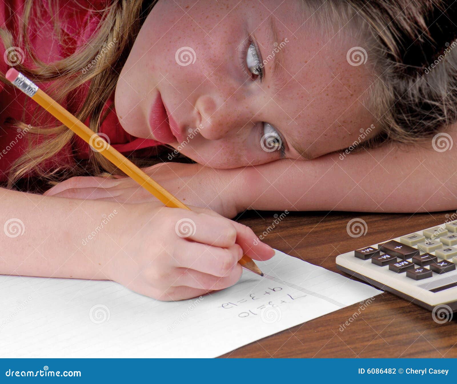 Young girl working on math stock photo. Image of pencil - 6086482