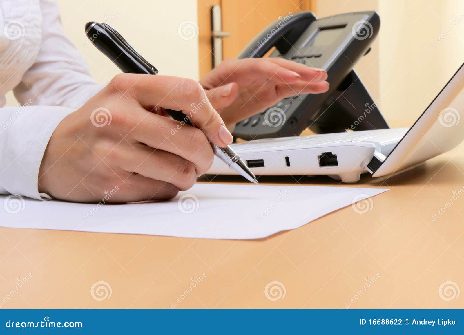 Young Girl on the Workplace Works at the Computer Stock Photo - Image ...