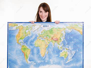 Young girl with world map stock image. Image of instructor - 47983473