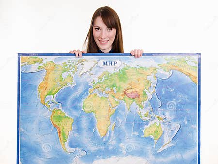 Young girl with world map stock image. Image of instructor - 47983473