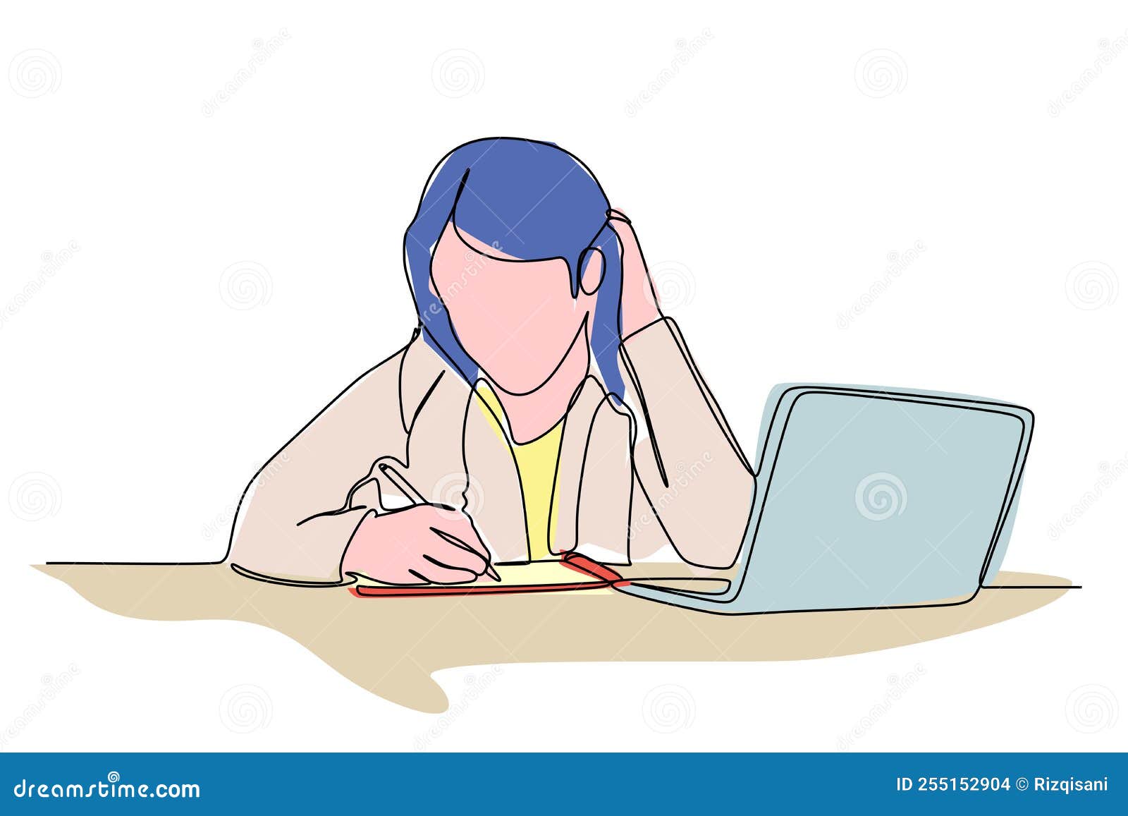 Simple Drawing Girl Writing Stock Illustrations – 223 Simple Drawing ...