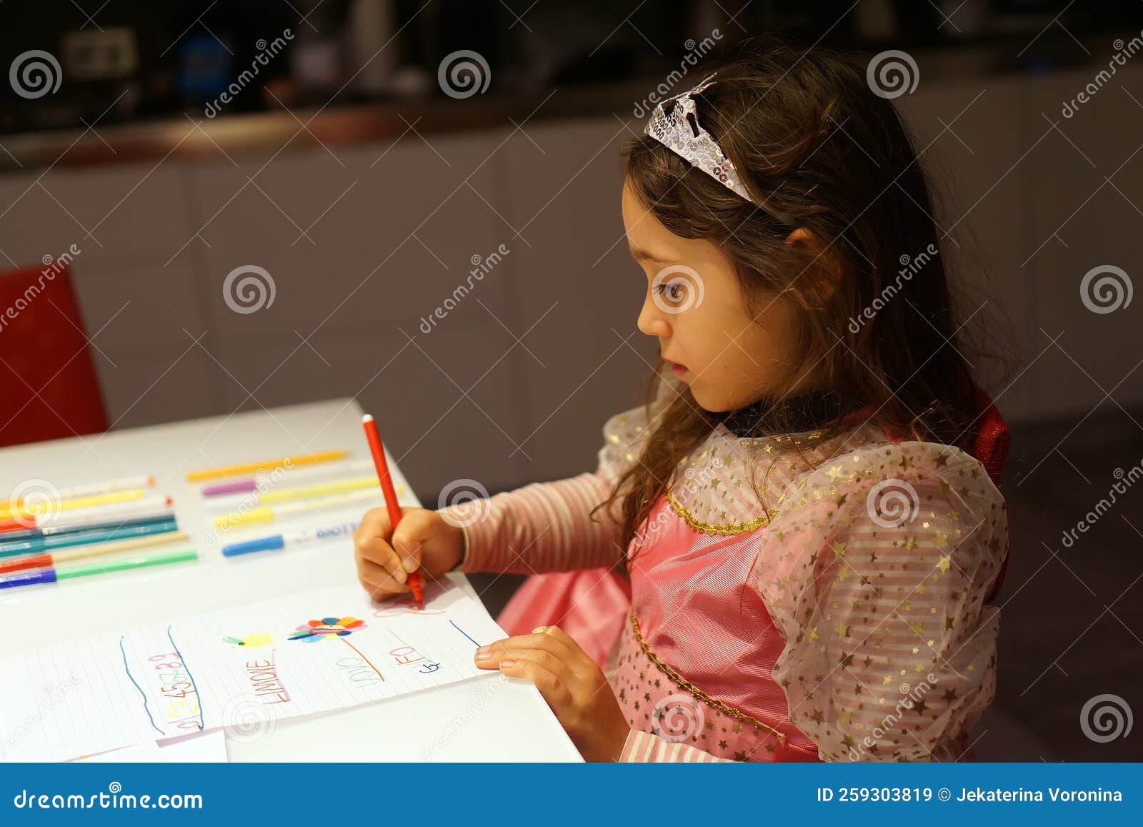 Young Girl 6-7 Years Old Drawing Stock Image - Image of person, female ...