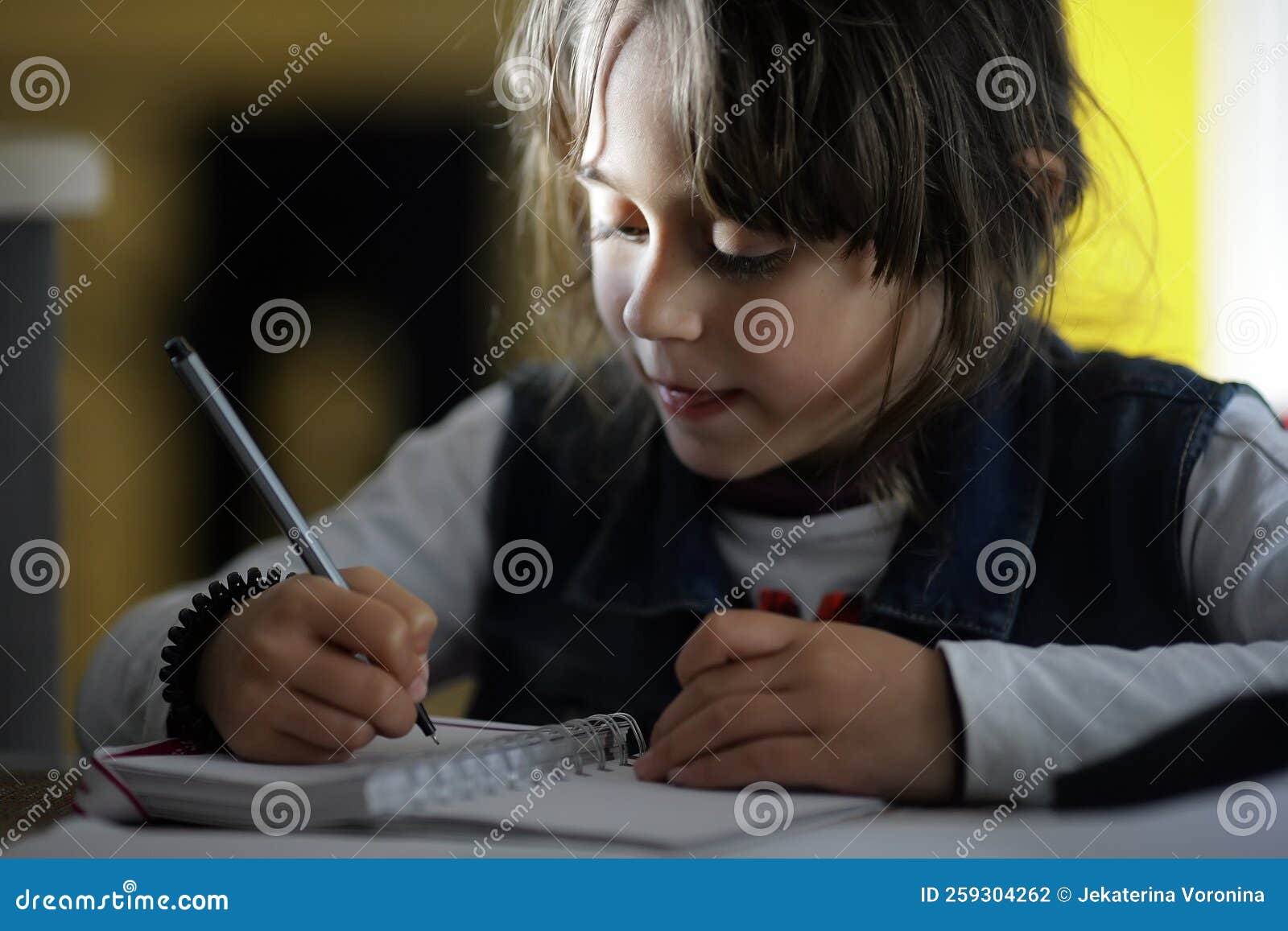 Young Girl 6-7 Years Old Drawing Stock Photo - Image of smiling, funny ...