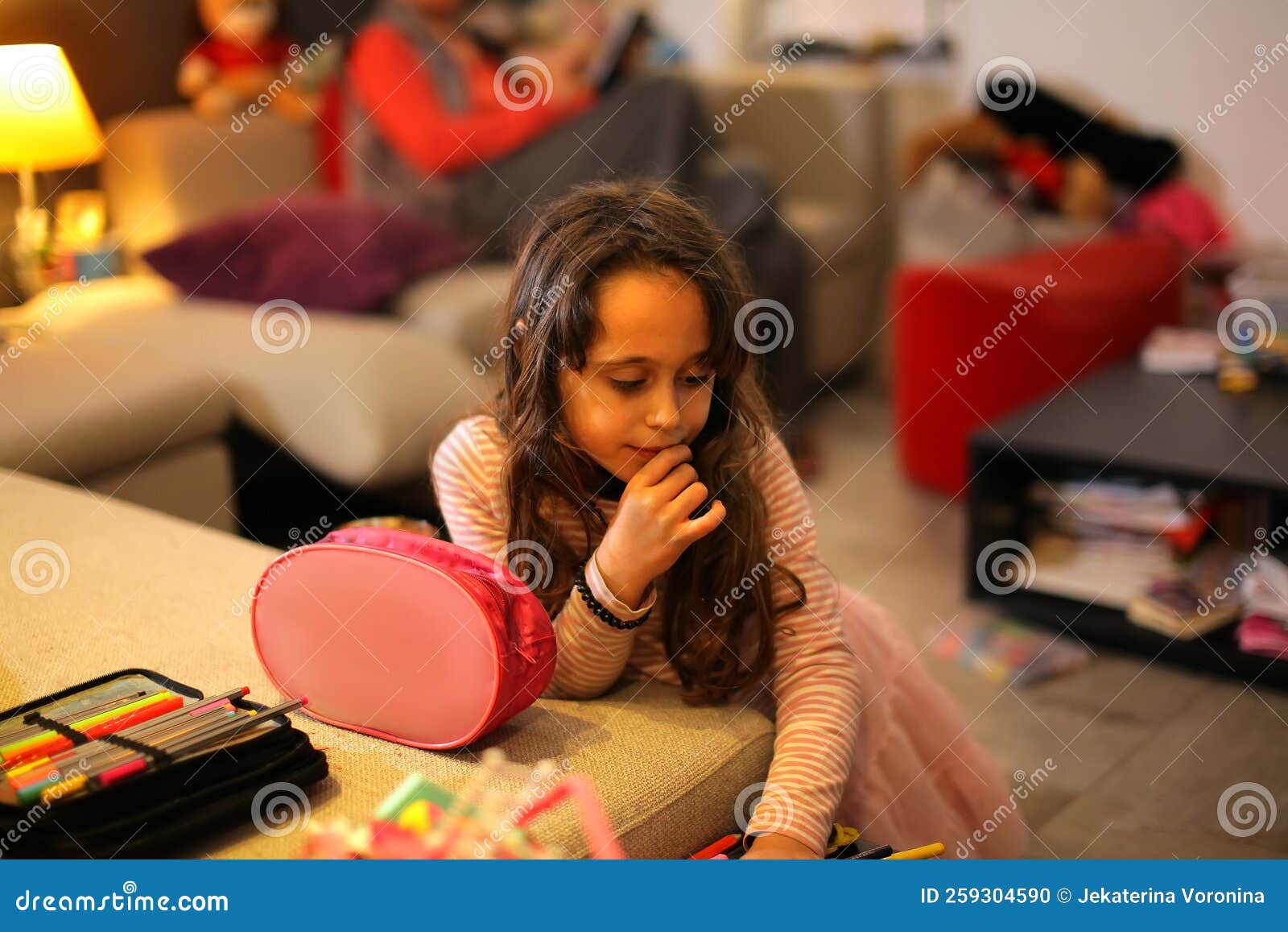 Young Girl 6-7 Years Old Looks Thoughtfully Stock Photo - Image of ...