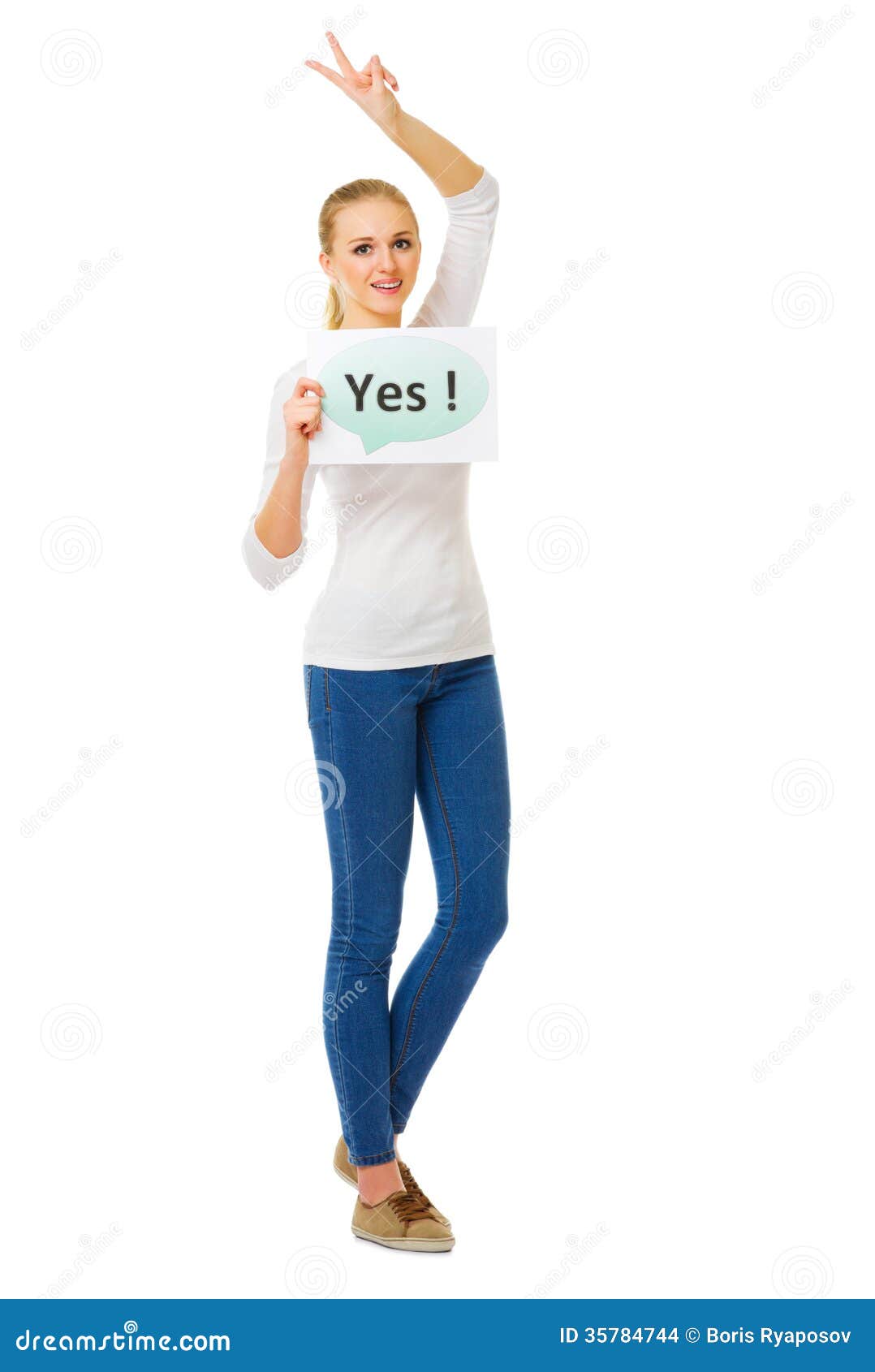 Young girl with yes banner stock photo. Image of beauty - 35784744