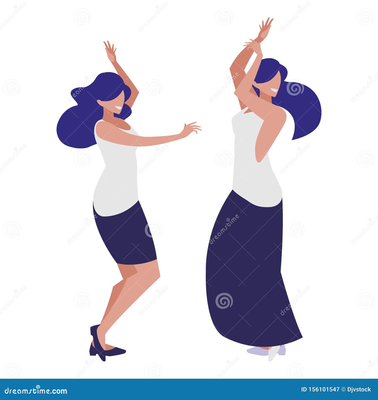 Young Girls Dancing Characters Vector Ilustration Stock Illustration ...