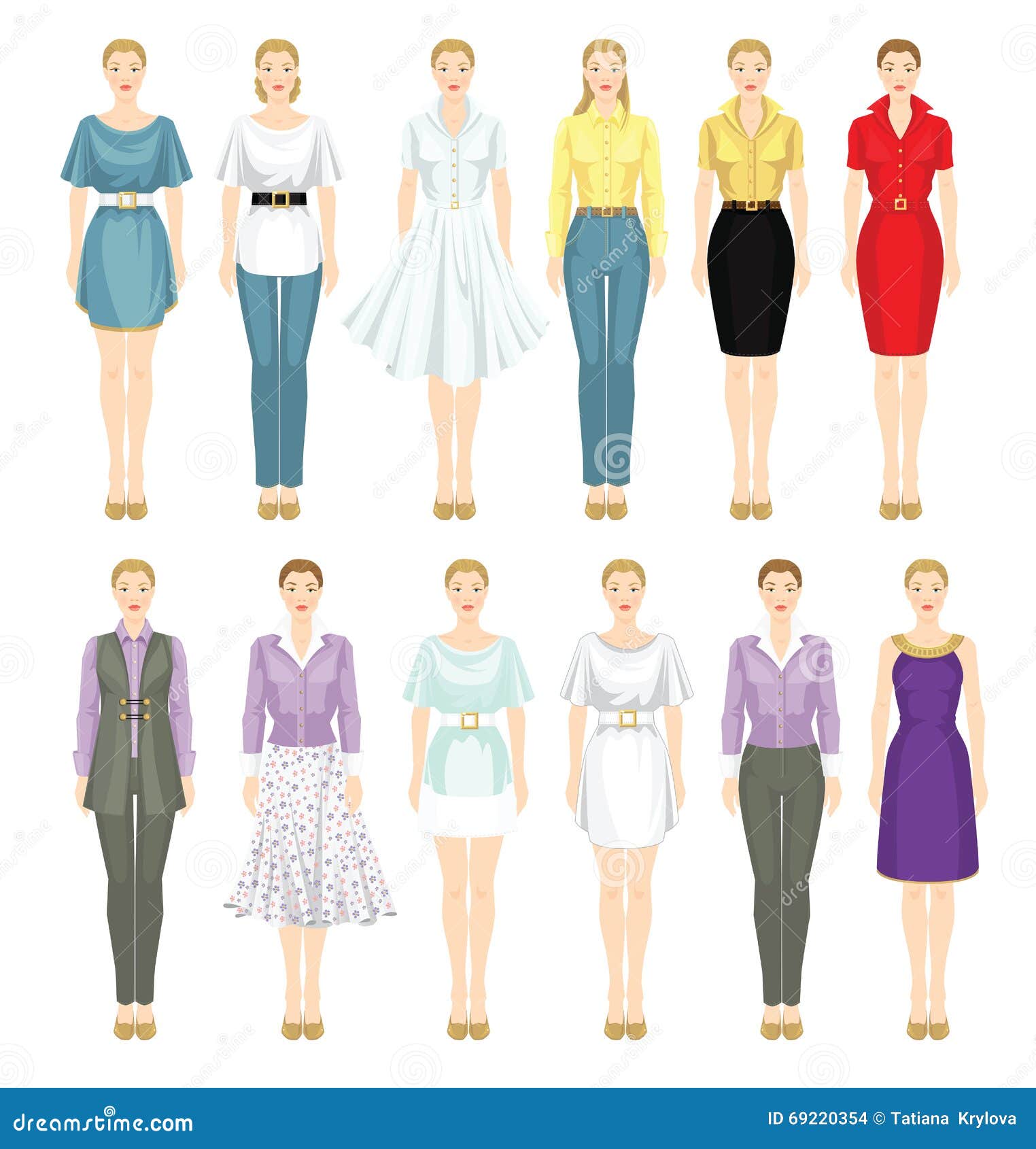 Young Girls in Different Clothes Stock Vector - Illustration of classic ...