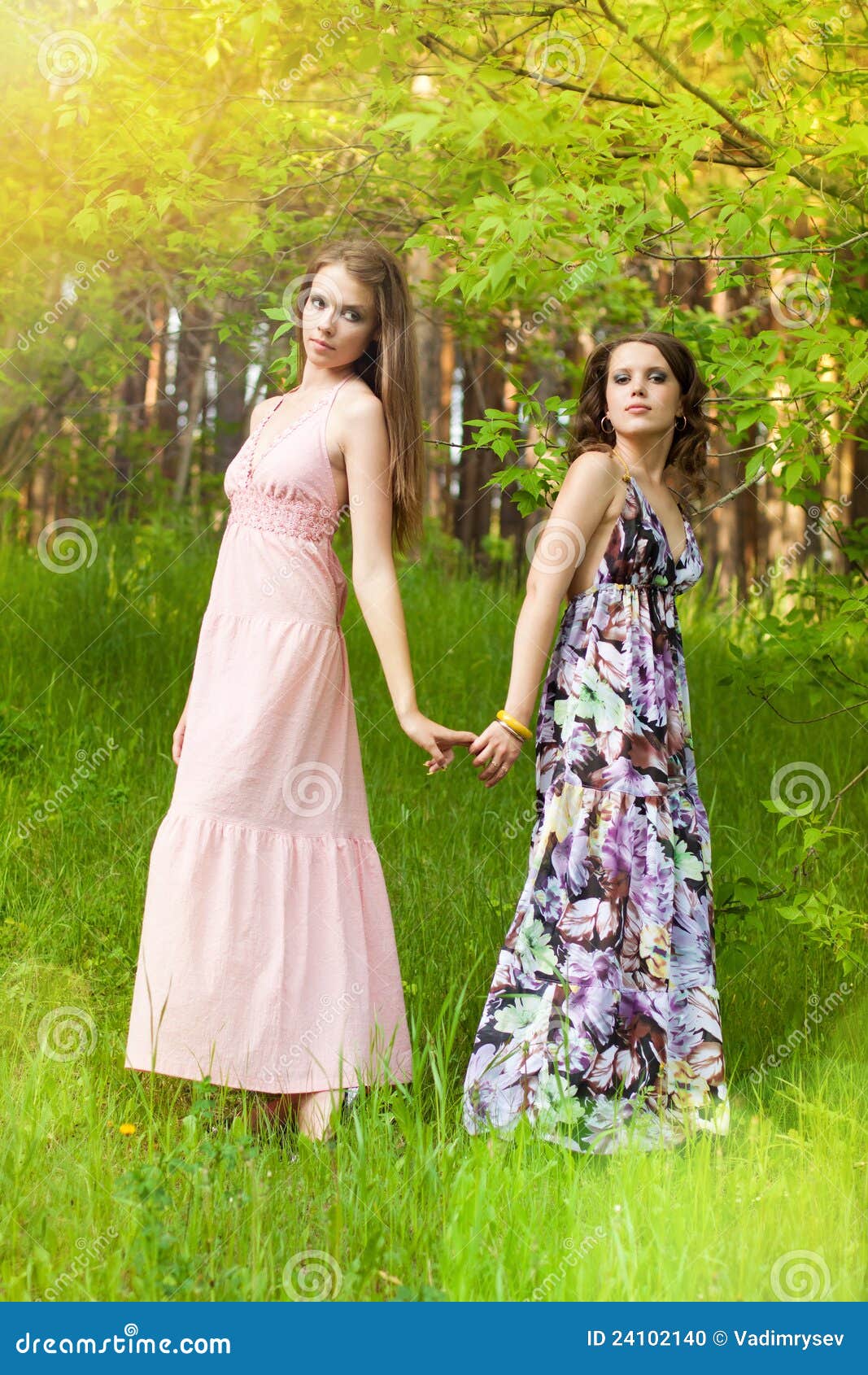 Young girls in the forest stock photo. Image of lovely - 24102140