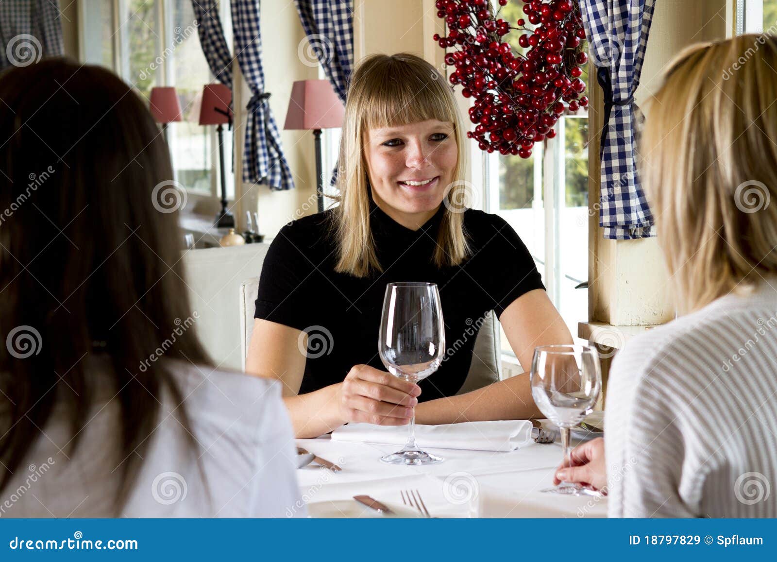 Young Girls Having Dinner in Fancy Restaurant Stock Image - Image of ...