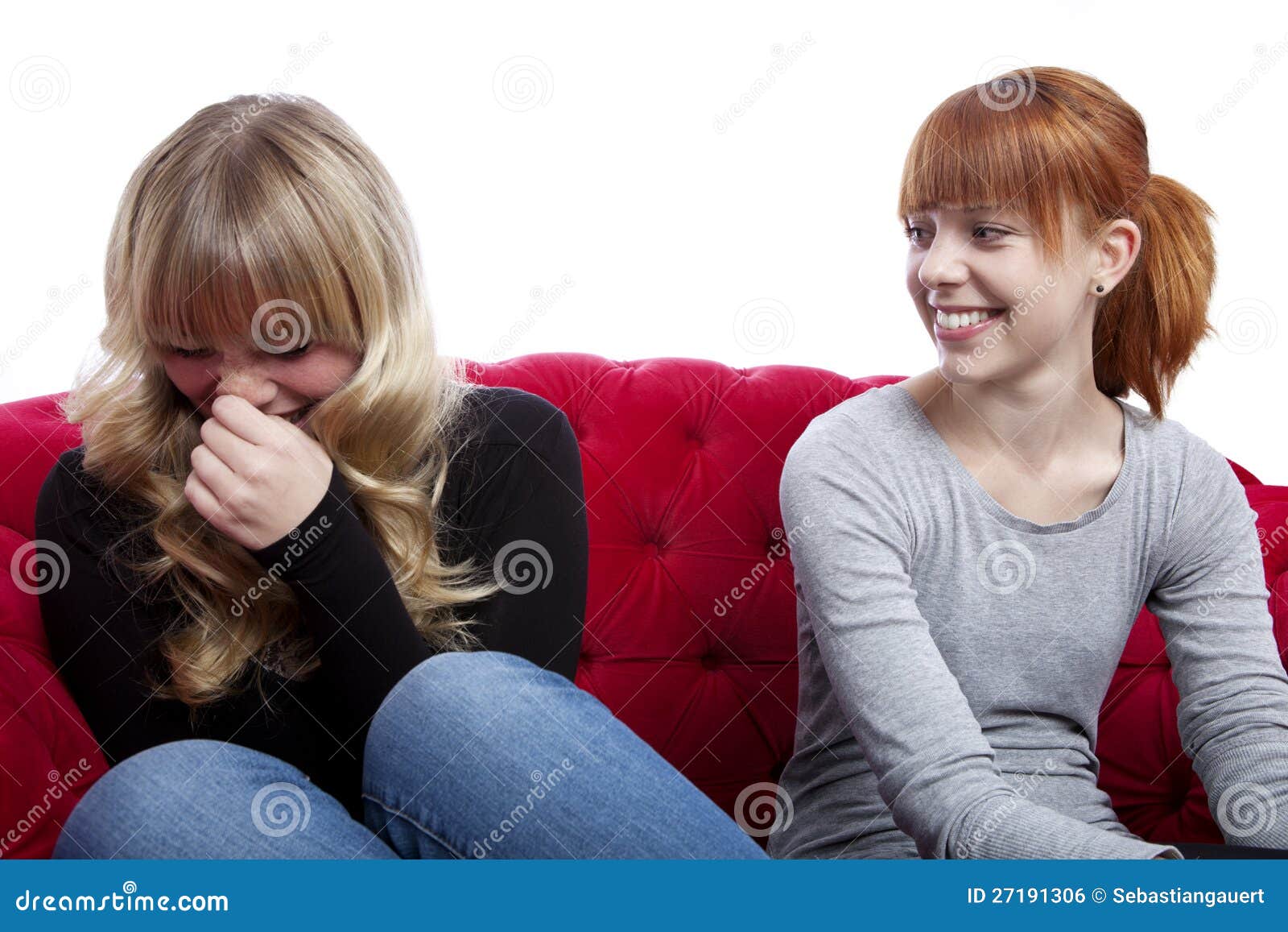 Young Girls Talking and Sitting on Couch Stock Photo - Image of person ...