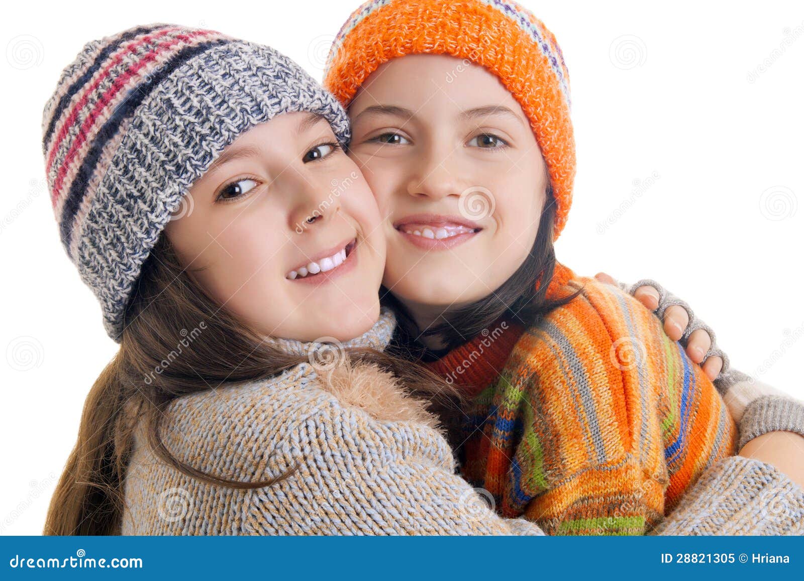 Young Girls in Warm Winter Clothes Hugging Stock Image - Image of ...