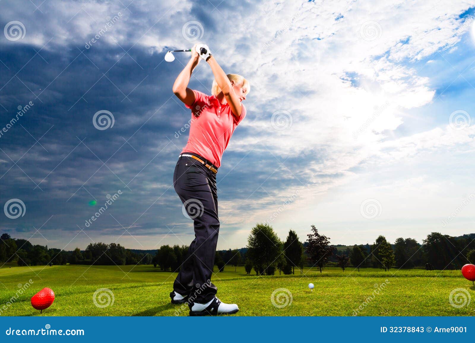 Young Golf Player on Course Doing Golf Swing Stock Image - Image of ...