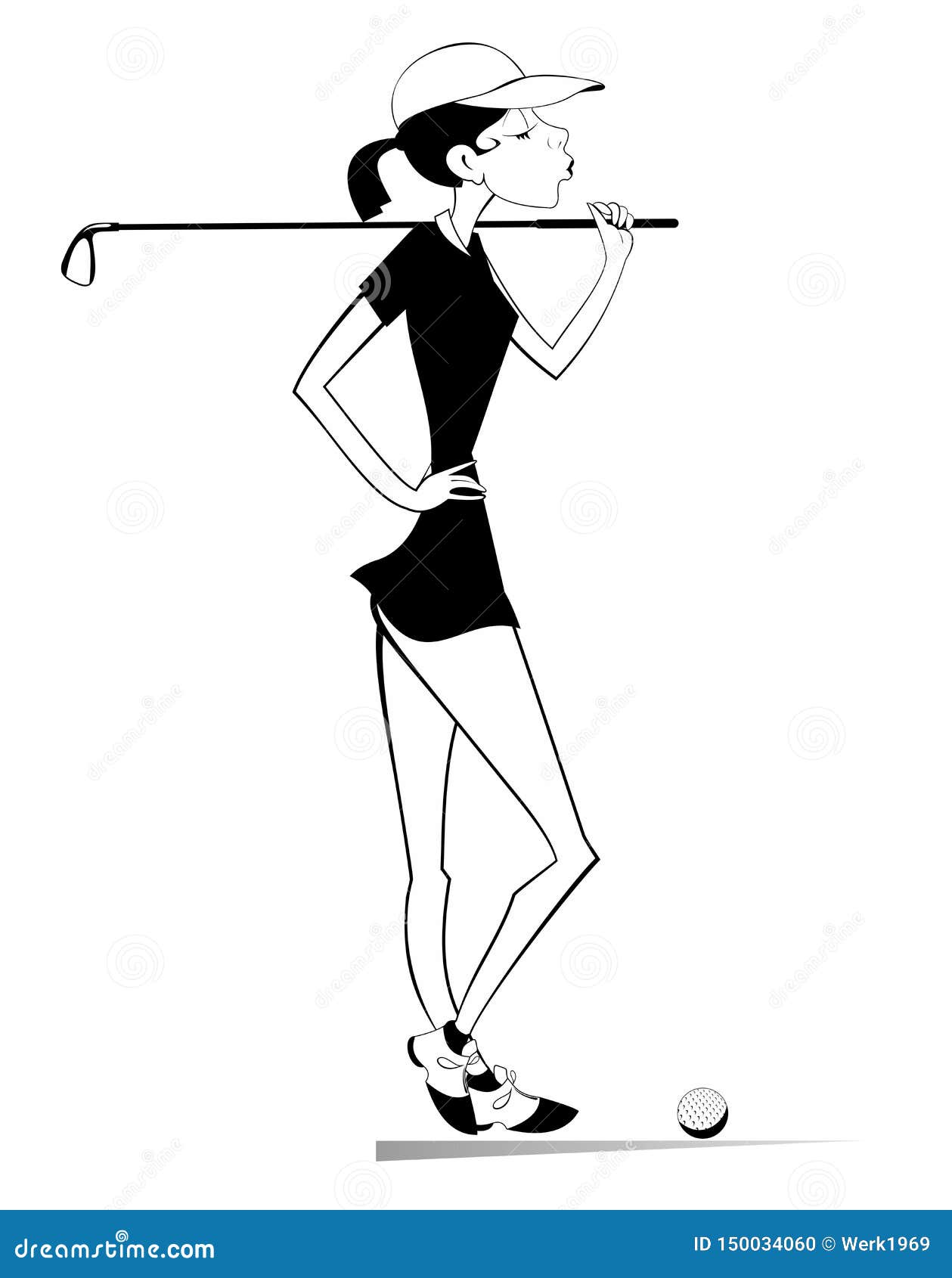 Young Golfer Woman On The Golf Course Isolated Illustration Stock