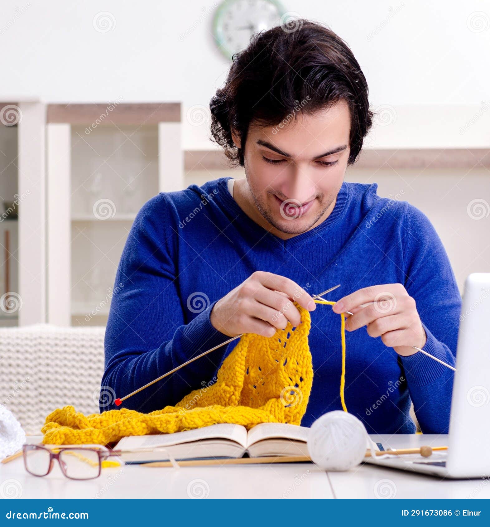 Young Good Looking Man Knitting at Home Stock Photo - Image of distance, knitwear: 291673086