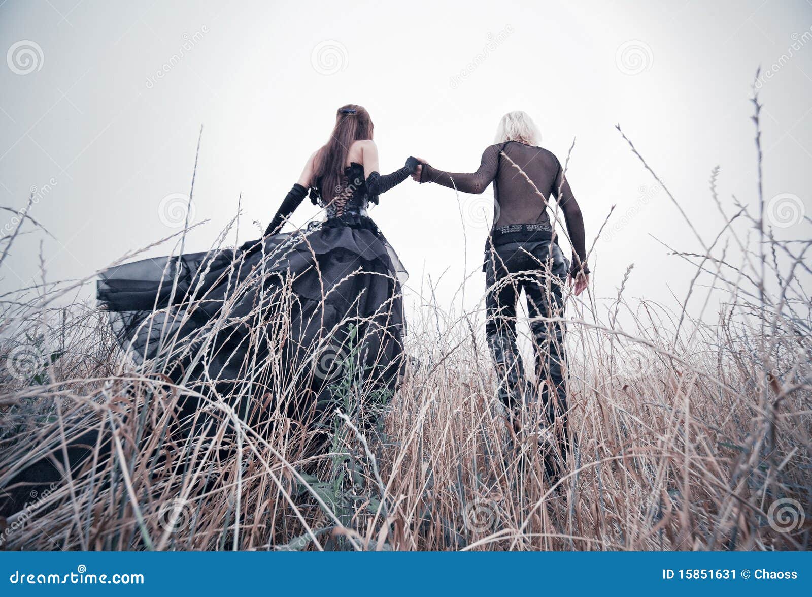 Young Goth Couple Walking on Field Stock Image - Image of field, love ...