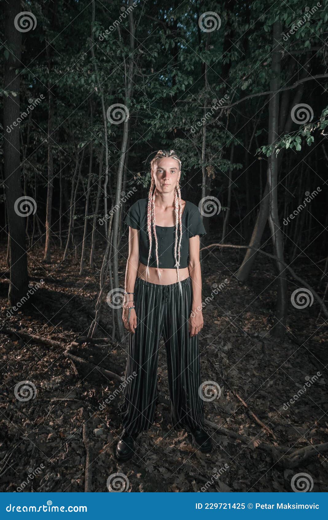 Young Goth Girl Standing Alone in a Dark Forest Stock Image - Image of ...