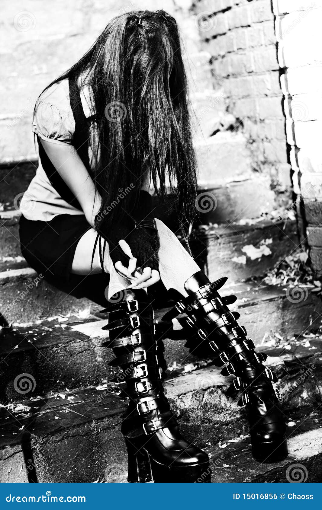 Young Goth Woman Sitting on Stairs Stock Photo - Image of european ...