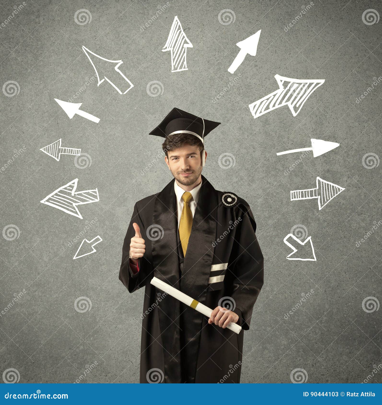 Young Graduate Student with Hand Drawn Arrows Stock Image - Image of ...