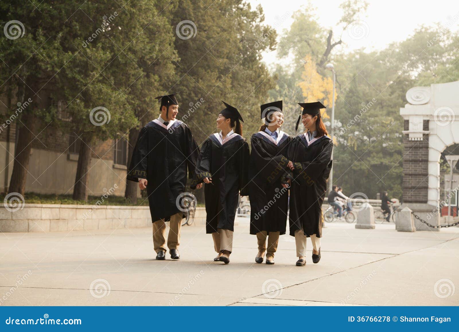 Young Graduates Walking Across Campus Stock Photo - Image of education ...
