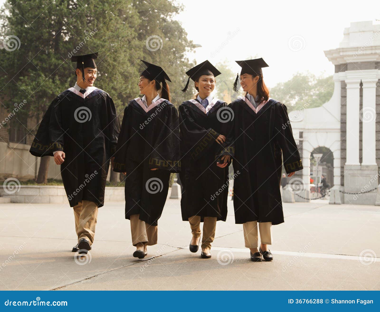 Young Graduates Walking Across Campus Stock Photo - Image of embracing ...