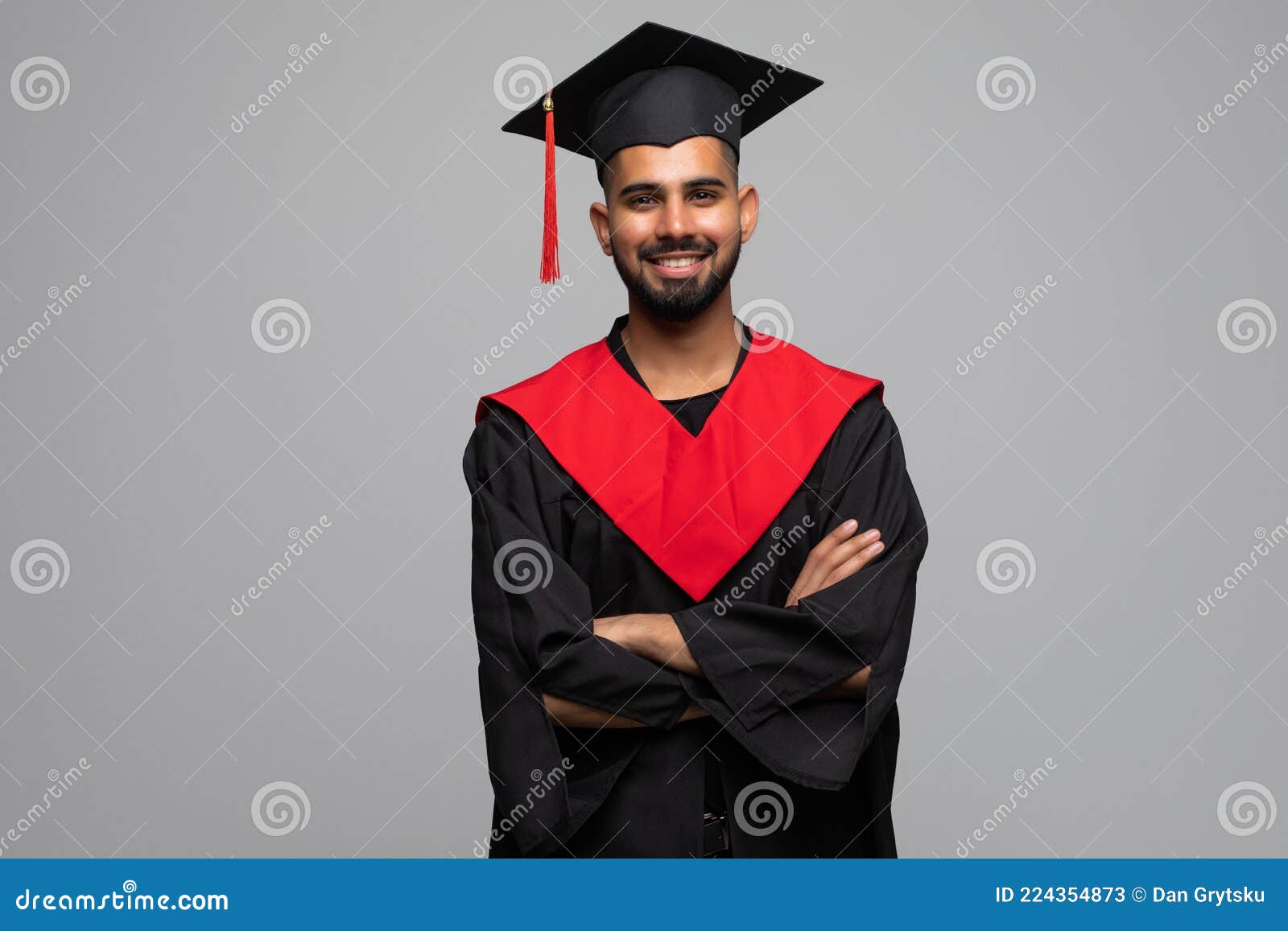 Young Graduation Man Holding Certificate on Grey Background Stock Image ...