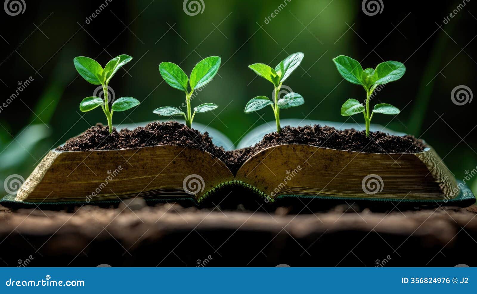 Young Green Plants Sprouting from an Open Book in a Natural Setting ...