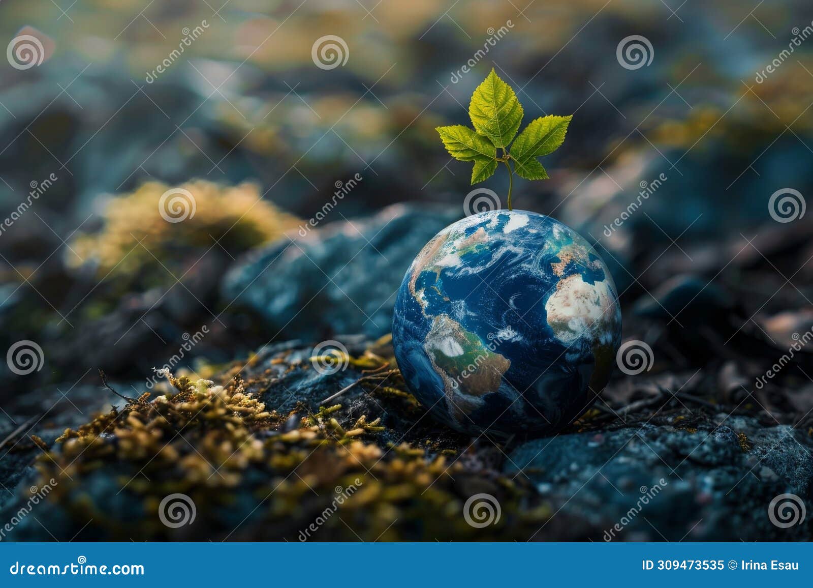 Young Green Shoot Growing from the Globe on Rocky Soil Stock Image ...