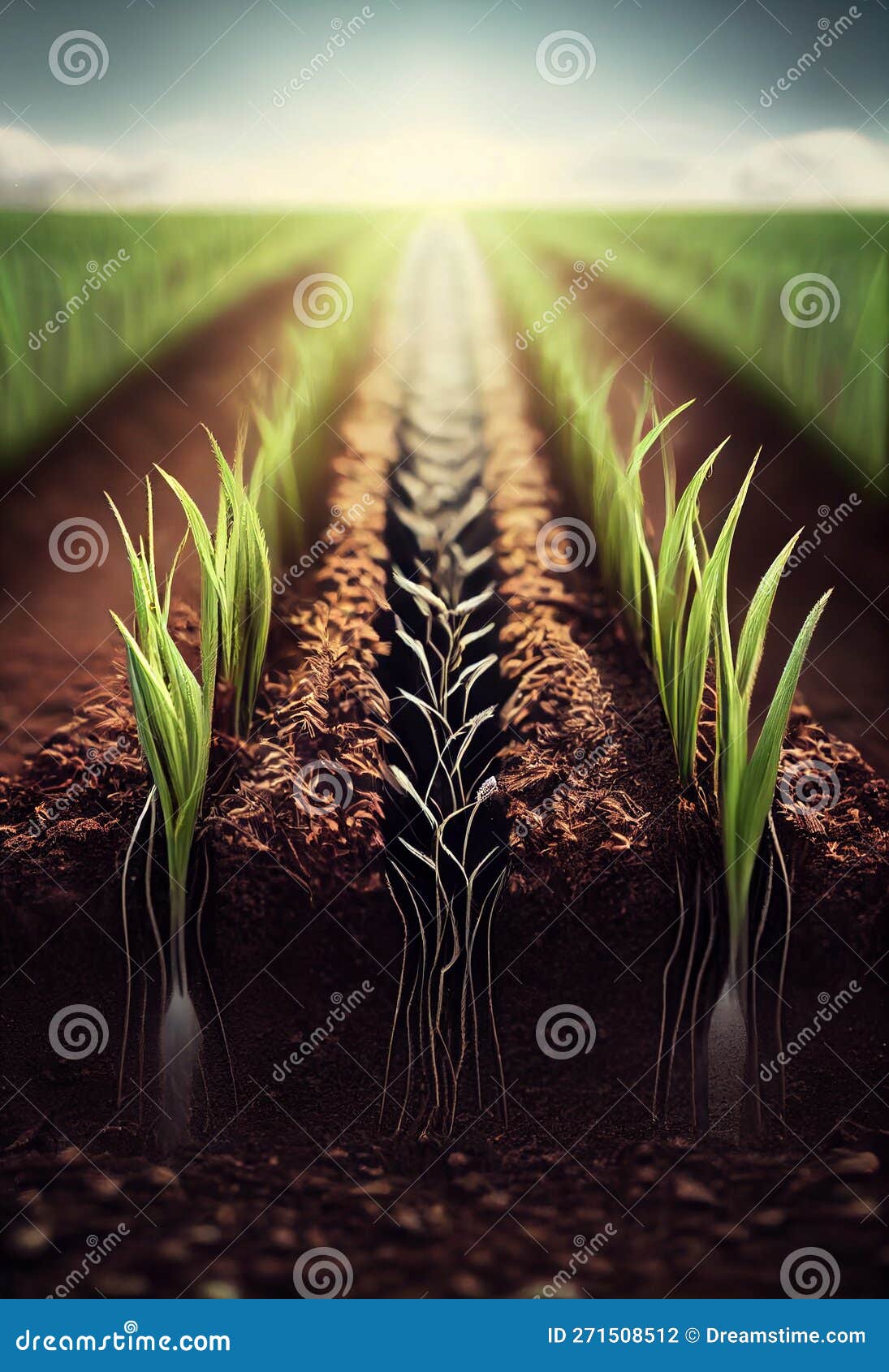 Young Green Sprouts Grow in the Ground, the Roots are Visible. AI ...