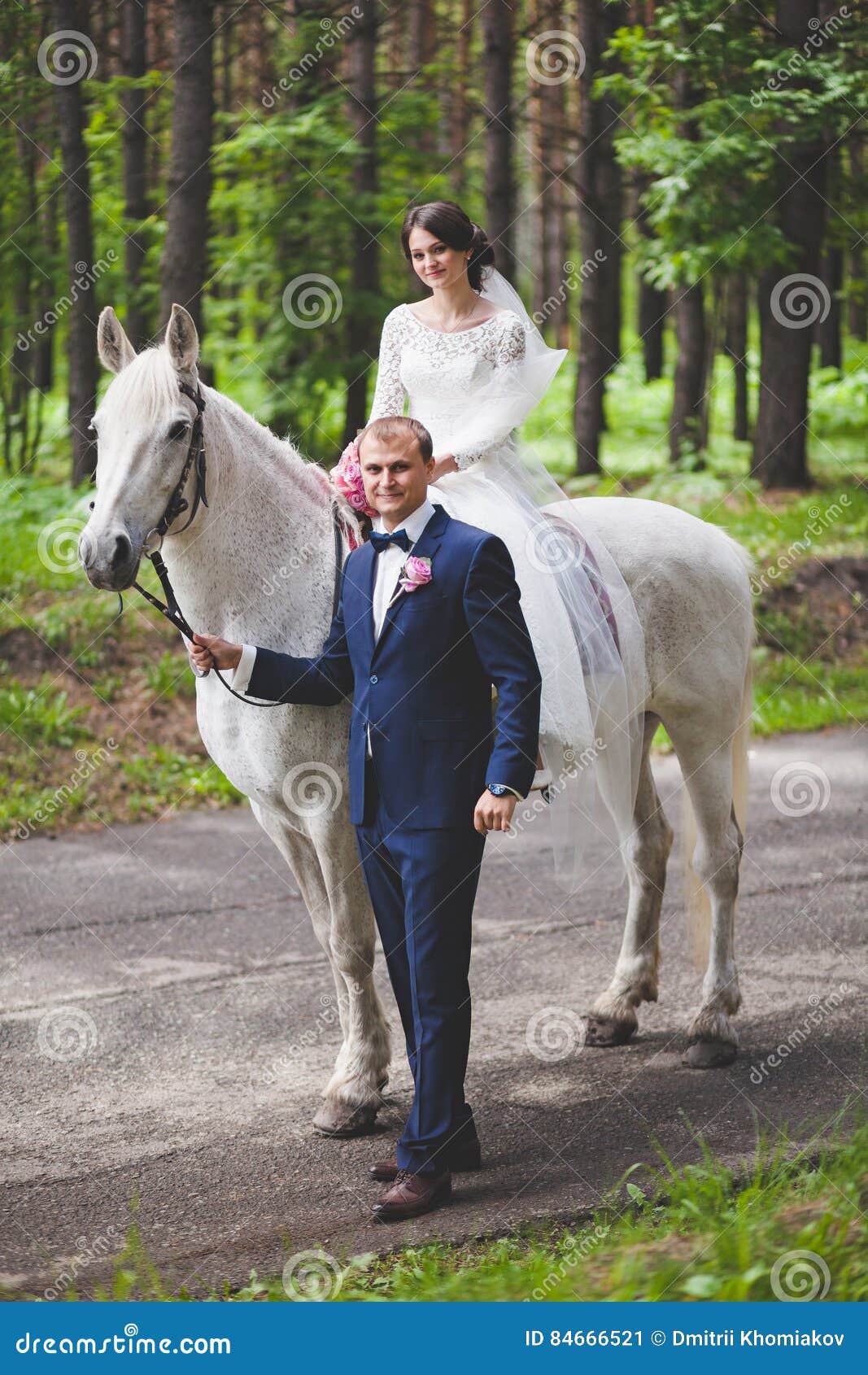 Young Groom and Bride with Horse in Park Stock Image - Image of ...