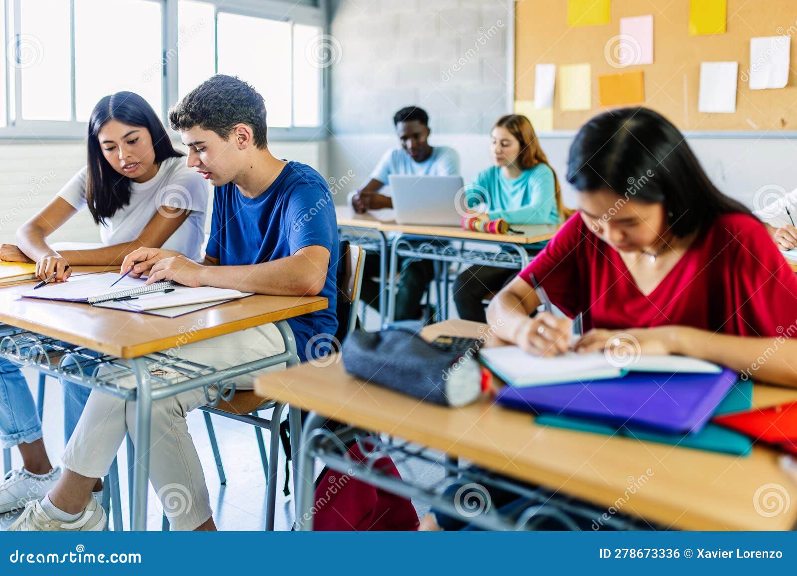 Young Group of Diverse Students Studying in Classroom at High School ...