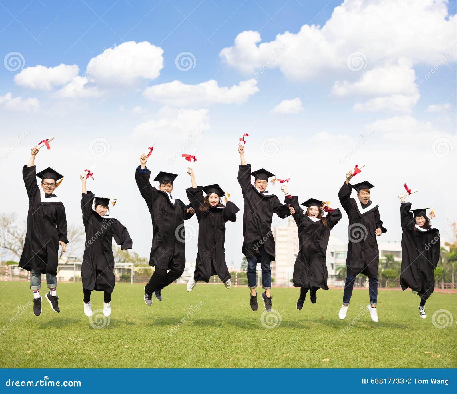 Young Group Graduation Jumping Together Stock Image - Image of ...