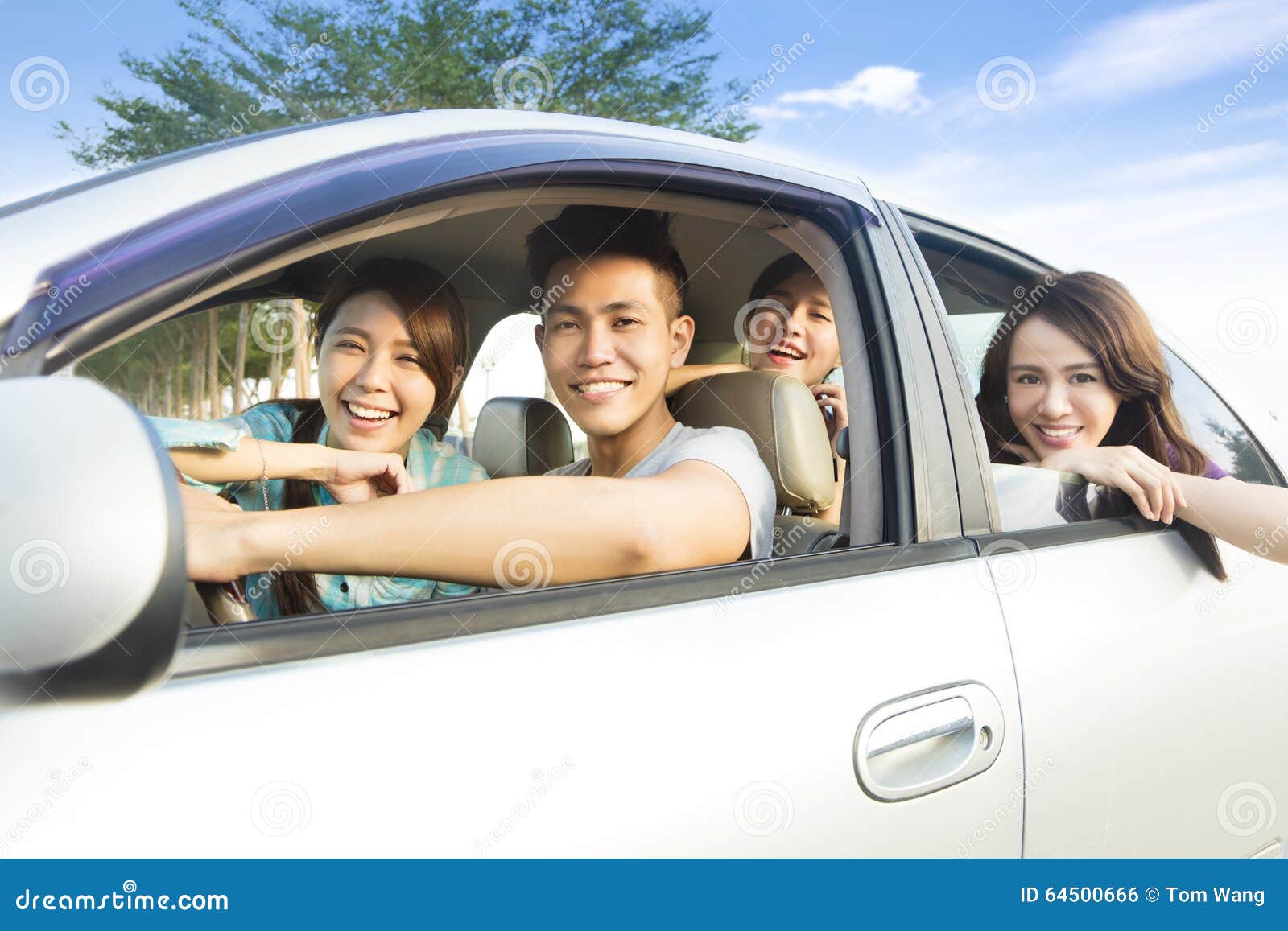 Young Group Having Fun in the Car Stock Photo - Image of attractive ...
